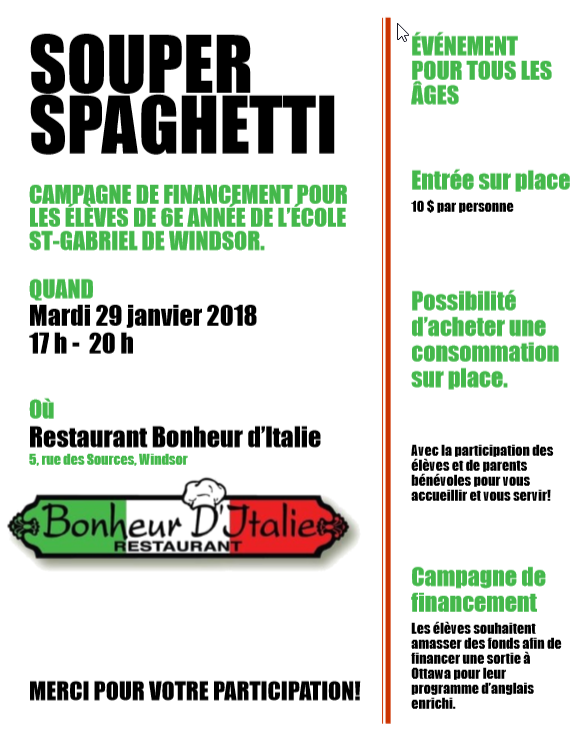 Souper spaghetti - École primaire Saint-Gabriel